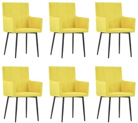 vidaXL Jídelní židle s područkami 6 ks žluté textil