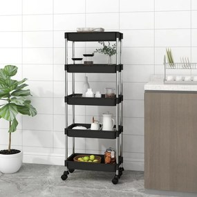 Kuchyňský vozík s 5 patry černý 42x29x128 cm železo a ABS 336331