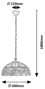 Brilagi - Tiffany vitrážový lustr na řetězu LORAS 2xE27/60W/230V