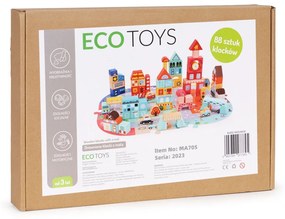 Dřevěné kostky Městečko Ecotoys 88 ks + podložka