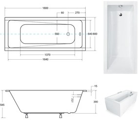 NIKIDO - B Akrylátová vana MODERN SLIM 140x70, 150x70, 160x70, 170x70, 180x80 Velikost: 140x70
