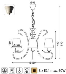 ACA DECOR Závěsné svítidlo DIJON max. 3x60W/E14/230V/IP20