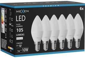 Mexen Nova 6x LED žárovka E14, C37, 1W, Neutrální - 4000K, 105 lm - L102-E14-0140-01x06