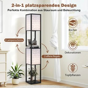 Costway 2 žárovková stojací lampa s 2 policemi Stojací lampa s 2 vyříznutým