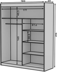 ADRK Furniture Posuvná skříň se zrcadlem ESTI 180