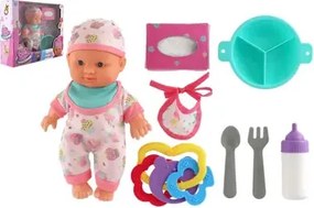 TEDDIES Panenka miminko s doplňky / 22 cm / Lahvička, chrastítko a jíd