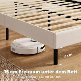 HOMCOM Postelový rám 140 x 200 cm s nastavitelným čelem, čalouněná postel s lněným vzhledem se 12 překližkovými laťkami, béžová