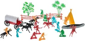 Western herní set s indiány a koňmi / Akční figurky / Kočár a doplňky