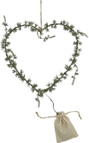 Zelený věnec Fleur ve tvaru srdce s jehličím a se 25 LED světýlky – 30*4*32 cm/ 3AA