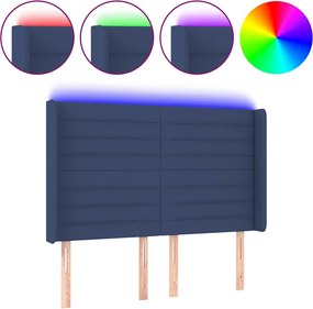 Čelo postele s LED modré 147 x 16 x 118/128 cm textil 3124192