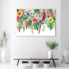 Obraz na plátně, Listy tropických květin papouška - 120x80 cm
