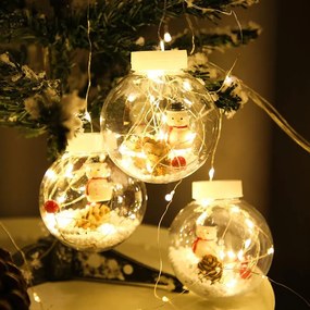 Světelný vánoční LED závěs, koule se sněhuláky, mikro řetěz, 3m Barva: Studená bílá