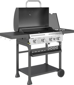 Outsunny Plynový gril, BBQ gril, 4 hlavní hořáky, 1 boční hořák, 1 udržovací plotna; 135 x 55 x 103 cm, černá
