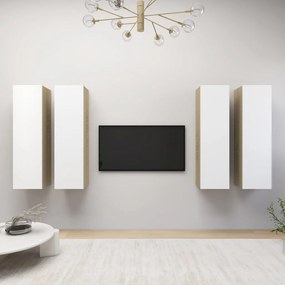 TV skříňky 4 ks bílé a dub sonoma 30,5x30x110 cm dřevotříska