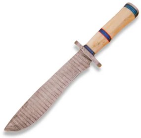 KnifeBoss velký damaškový nůž Bowie Camel Bone