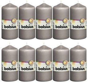 Bolsius Válcové svíčky 10 ks 120 x 58 mm teple šedé
