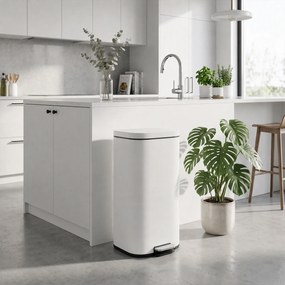 HOMCOM 30 l kuchyňský odpadkový koš s víkem — pedálový s tichým dovíráním a vyjímatelným vnitřním kbelíkem, odolný proti otiskům — bílý