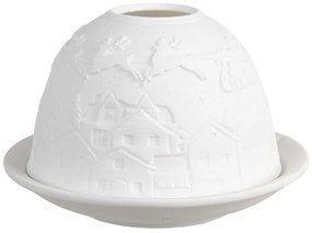 Bílý porcelánový svícen na čajovou svíčku vánoční vesnice Paollo - Ø 12*8 cm