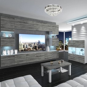 Obývací stěna Belini Premium Full Version  šedý antracit Glamour Wood+ LED osvětlení Nexum 49  NEX 3/0/W/GW1/0/0/PP