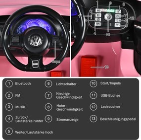Costway VW Beetle dětské auto s hudbou a 2 režimy svícení včetně 2,4 G dálkového