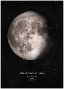Plakát Fáze měsíce vašeho životního okamžiku Rozměr plakátu: 40 x 50 cm, Barva pozadí: Hvězdná, Barva měsíce: Šedá