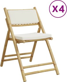 4 ks skládací bistro židle s krémově bílými poduškami bambus 3208923