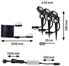 Paulmann 93696 Plug&Shine Sting, základní set zahradních reflektorů 3x6W LED 3000K stmívatelné, IP67