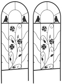 Outsunny 2-set zahradní mřížka 38 Š x 98 V cm z kovu ve tvaru čtyřlístku a ptáčka pro popínavé rostliny nerezavějící černá pro zahradu balkon dvůr | …
