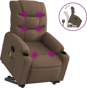 Zvedací masážní polohovací křeslo hnědé textil 3206658