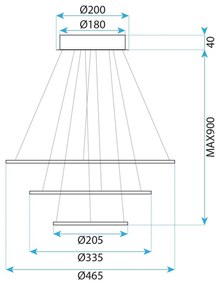 Toolight Závěsné LED osvětlení Modern D17 G041-3CP kartáčovaná zlatá