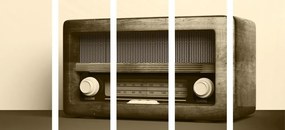 5-dílný obraz retro rádio v sépiové provedení - 200x100 cm