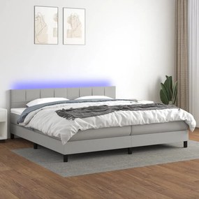 Box spring postel s matrací a LED světle šedá 200x200 cm textil 3133181