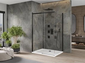 Mexen Omega posuvná sprchová kabina 120 x 90 cm, transparentní, černá + vanička Flat, bílá - 825-120-090-70-00-4010B