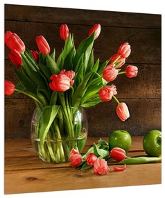 Obraz červených tulipánů ve váze (40x40 cm)