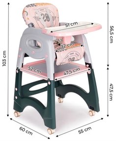 Židle na krmení 2v1 růžová