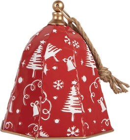 Vánoční dekorace červený kovový zvon na provaze - Ø 27*31 cm