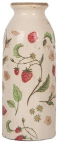 Béžová keramická váza s jahůdkami Wild Strawberries - Ø 8*20 cm