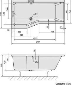 Polysan Versys L 160 x 85 cm vana asymetrická akrylátová levá 14611
