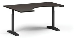 Výškově nastavitelný stůl OBOL, elektrický, 675-1325 mm, ergonomický levý, deska 1600x1200 mm, černá zaoblená podnož, wenge