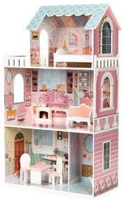 Domeček pro panenky ECOTOYS: BARBIE s nábytkem růžový