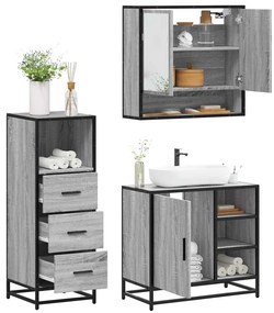 3dílný set koupelnového nábytku šedý sonoma kompozitní dřevo 3301058
