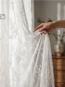 Sinsay - Záclona s páskou a květinovým vzorem - bílá