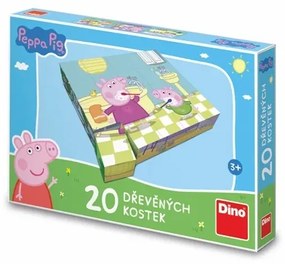 Dino Dřevěné obrázkové kostky Peppa pig Veselý den 20 kostek