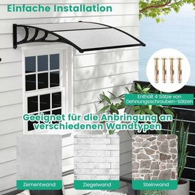 Costway Stříška na přední dveře Stříška z hliníku a polykarbonátu 150 x 100 x 28