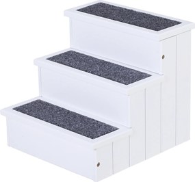 PawHut schody pro psy s kobercem a úložným prostorem, vstupní pomůcka z borovicového dřeva, bílé, 40,5x44,5x38cm pro malé psy | Aosom.de