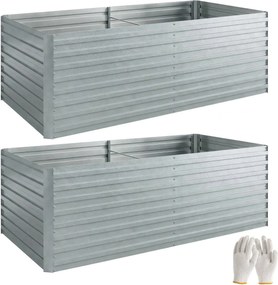 Outsunny 2× pozinkované vyvýšené záhony 180 × 90 × 60 cm — hluboké obdélníkové truhlíky s podpěrami, otevřeným dnem, včetně rukavic, pro zeleninu, ov…