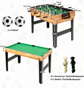 Costway 1055 cm multifunkční stůl 10-in-1 kombinovaný se stolním fotbalem