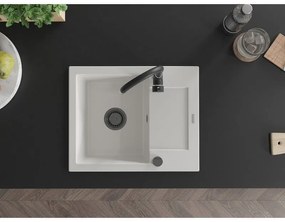 Mexen Enzo, granitový dřez 576x465x174 mm, 1-komorový, bílá s černým sifonem, 6506571005-20-B