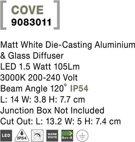 NV 9083011 Venkovní zapuštěné svítidlo do zdi COVE matný bílý litý hliník a skleněný difuzor LED 1.5W 3000K 200-240V 120st. IP54 - NOVA LUCE