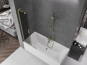 Mexen Velar L, 2-křídlová posuvná vanová zástěna 75 x 150 cm, 8mm šedé sklo, zlatá matná, 896-075-003-41-55